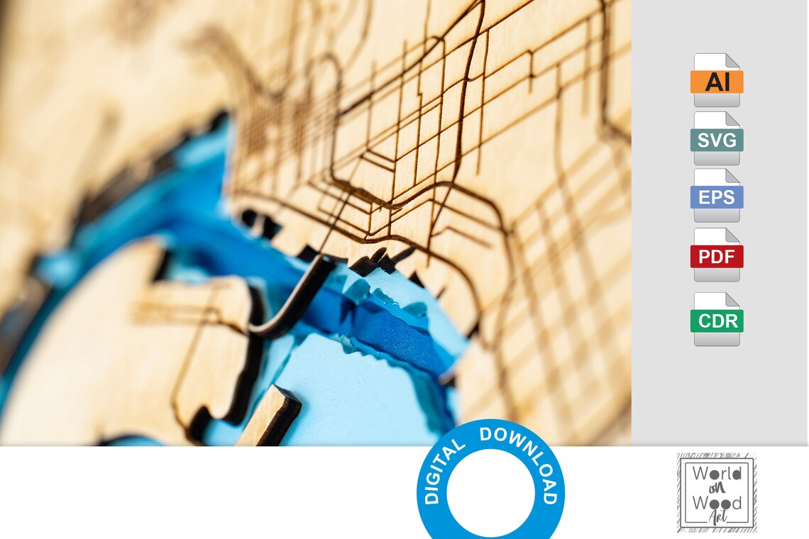 Digital File PDF, SVG, Ai Lake Canyon Map, Lake Texas Bathymetric Depth ...