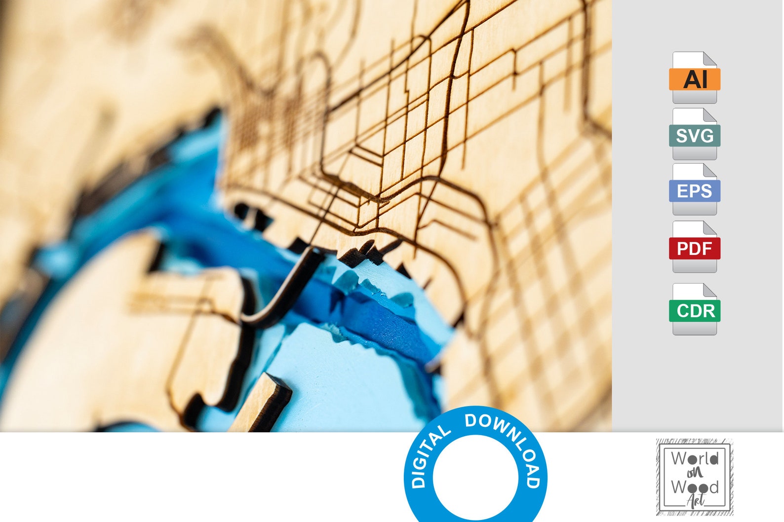 Digital File PDF, SVG, Ai Lake Canyon Map, Lake Texas Bathymetric Depth, Layers SVG File, Laser ...