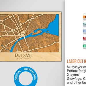 3D Laser Cut Map of Detroit - Multi Layer Street Map Decor Laser Cut ...