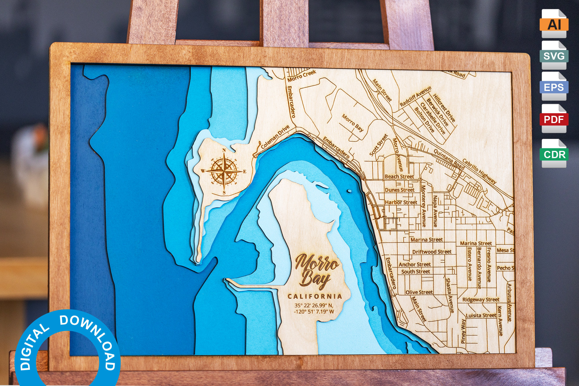 Digital File SVG, PDF Morro Bay Map, California, Multilayer Vector Map ...