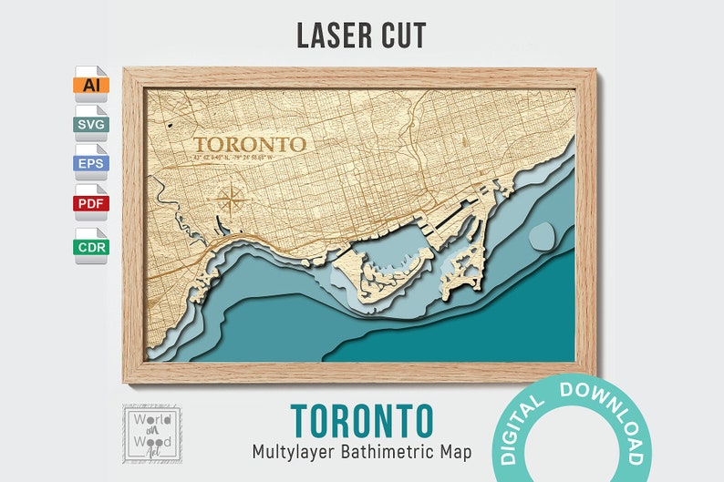 Digital File Toronto Map 3d, PDF, AI, SVG Wood Multilayer Laser Cut ...