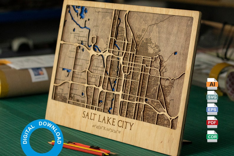 3D Laser Cut Map of Salt Lake City - Multilayer Map Decor Laser Cut ...