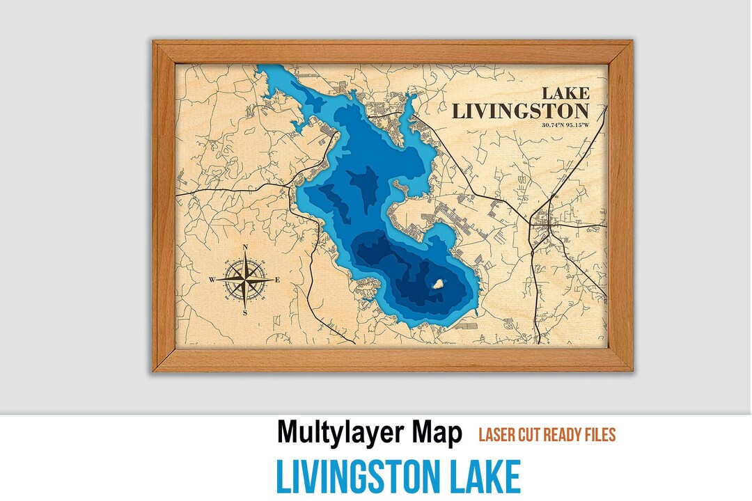 3D Laser Cut Lake Livingston Bathymetric Map Digital File - PDF, AI ...