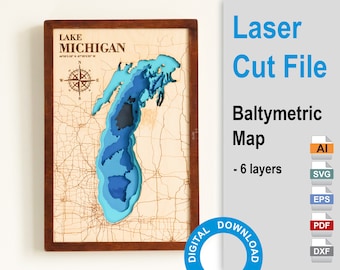 Lake Michigan Depth Map - Etsy