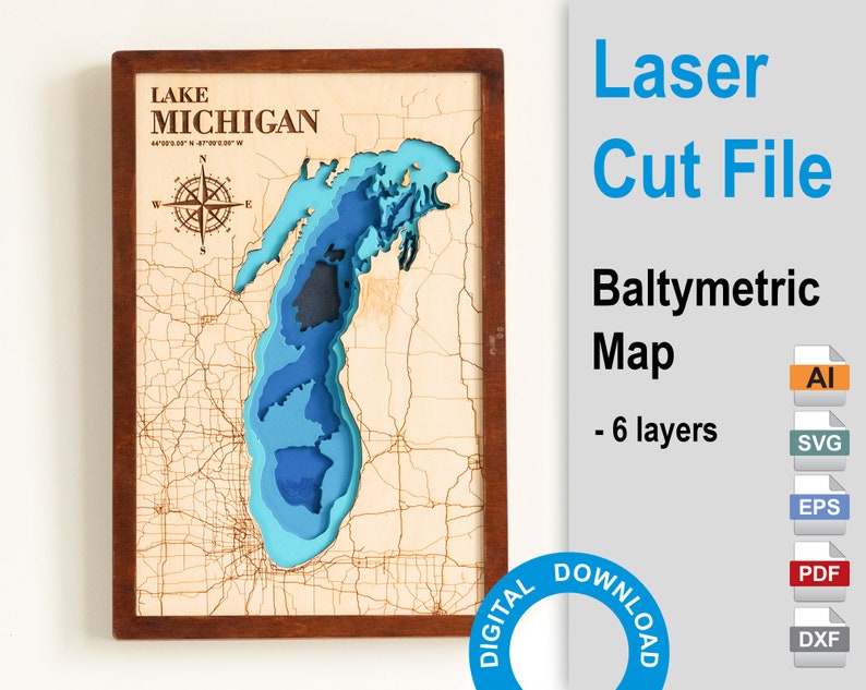 Lake Michigan Cutting Files, PDF, AI, SVG - Wood Multilayer Laser Cut ...