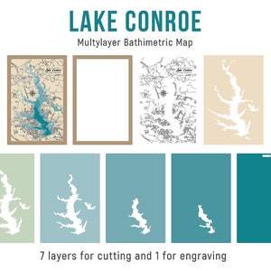 Digital File SVG, PDF - Lake Conroe Map, Texas, Multilayer Vector Map ...