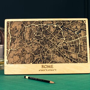 Rome Wood Map, Street 3D Maps Travel Art, Urban Map of Rome, Wooden Map ...
