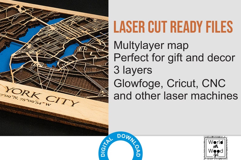 3D Laser Cut Map of New York Multi Layer Street Map Decor Laser Cut ...