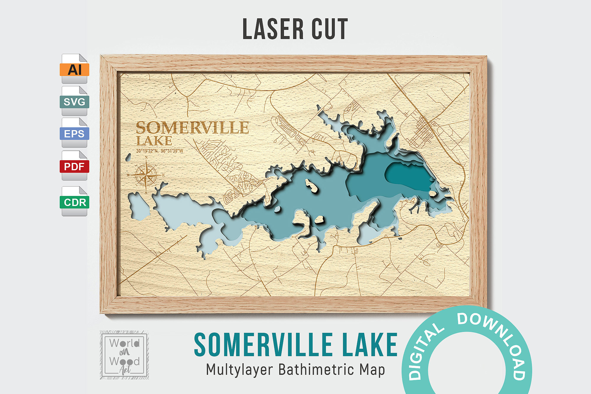 3D Laser-cut Map of Somerville Lake With Multiple Layers, Digital File ...