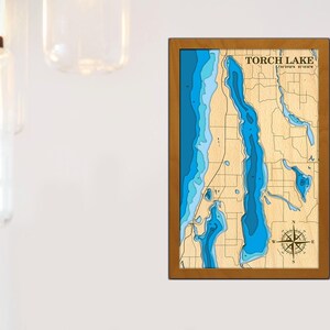 Torch Lake Map SVG, Wood Wall Decor, Torch Lake Michigan Bathymetric ...