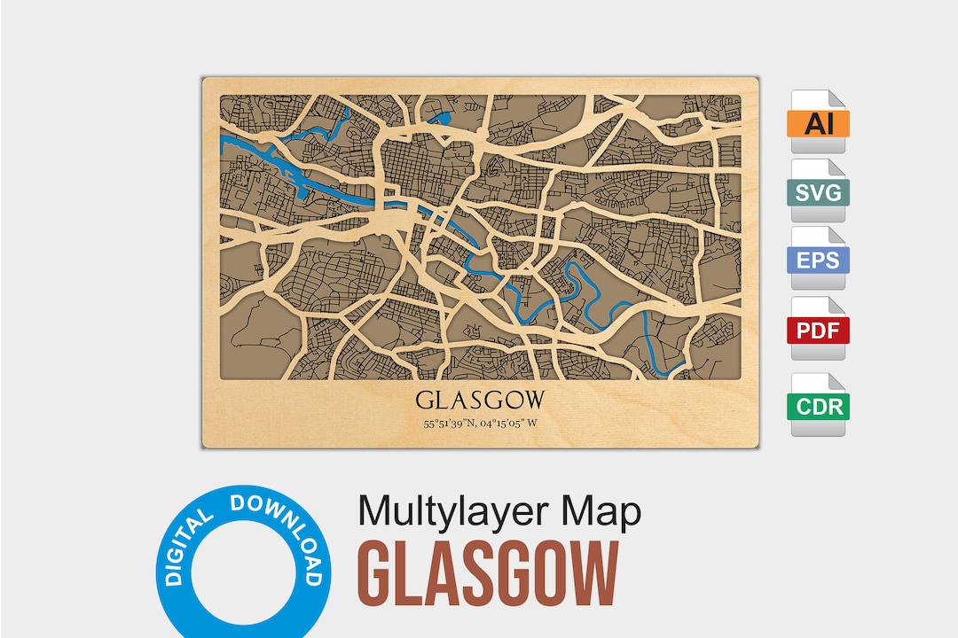 Glasgow 3D Laser Cut Map Files - Multi-layer Street Map Decor Laser Cut ...