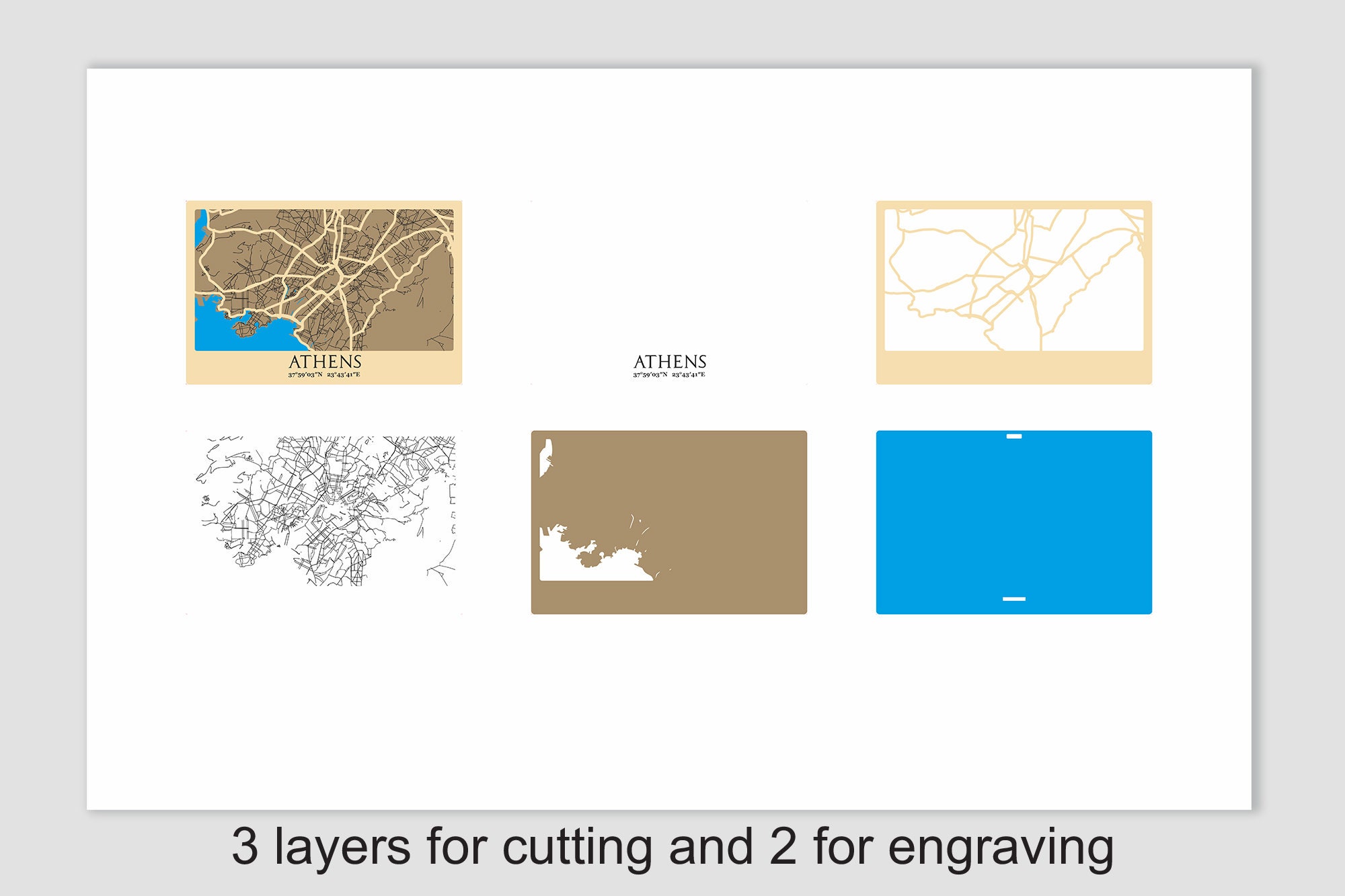 3D Laser Cut Map of Athens Multilayer Map Decor Laser Cut Digital Files ...