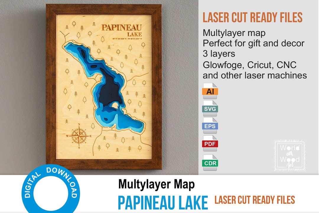 Papineau Lake Cutting Files, PDF, AI, SVG - Wood Multilayer Laser Cut ...
