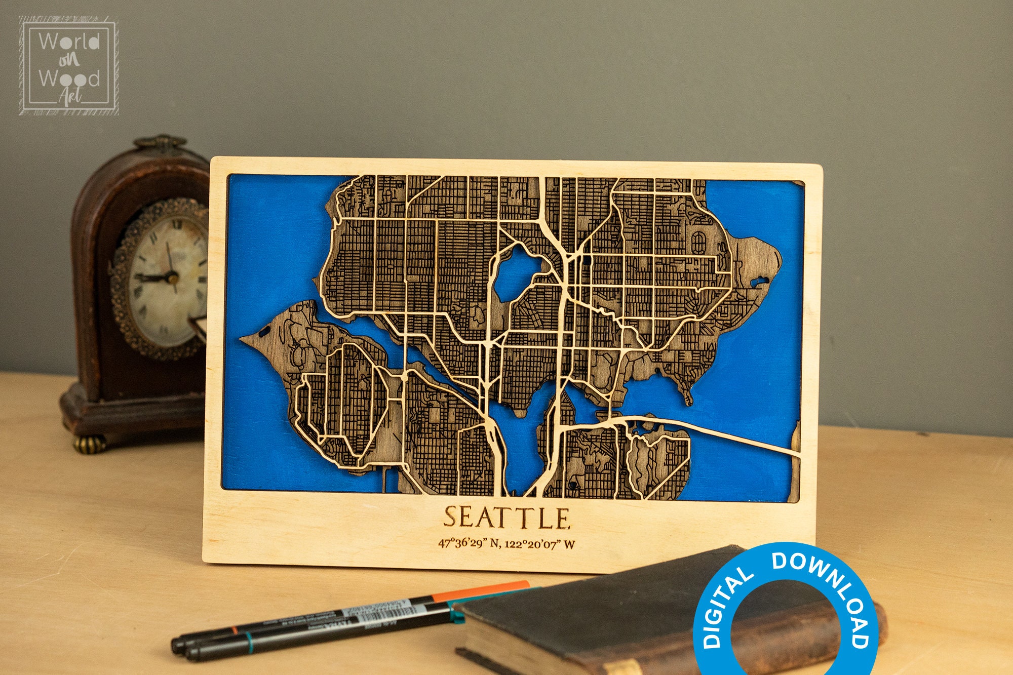 3D Laser Cut Map of Seattle Multilayer Map Decor Laser Cut Digital ...