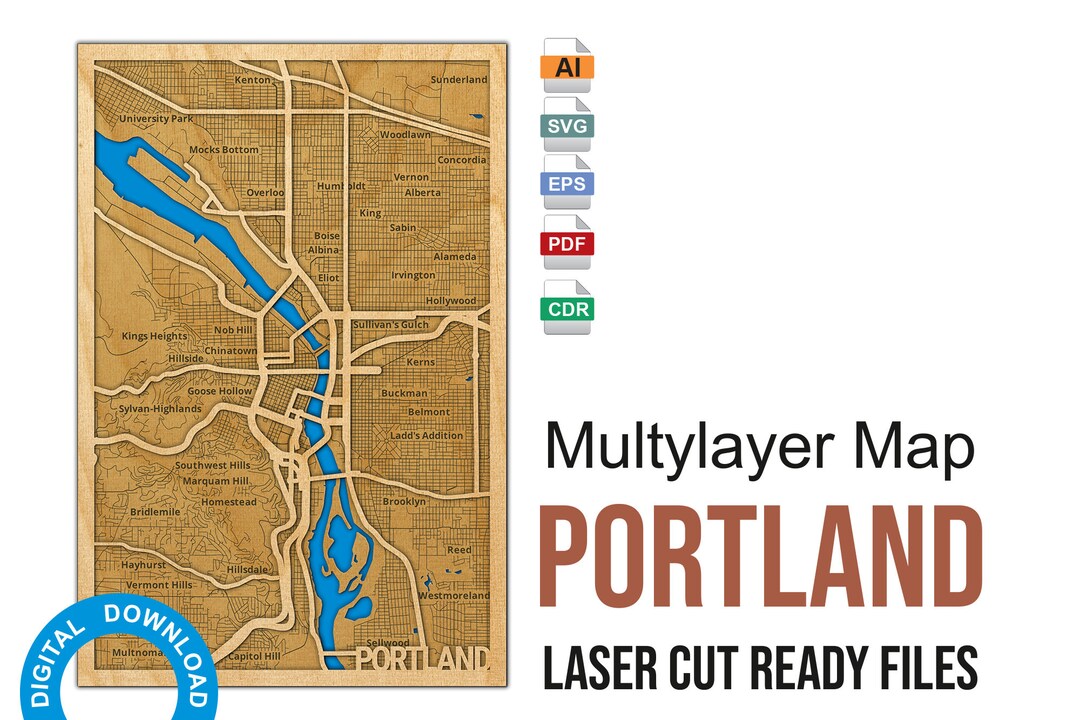 Digital File SVG, PDF - Portland Map, Multilayer Street Map Decor ...