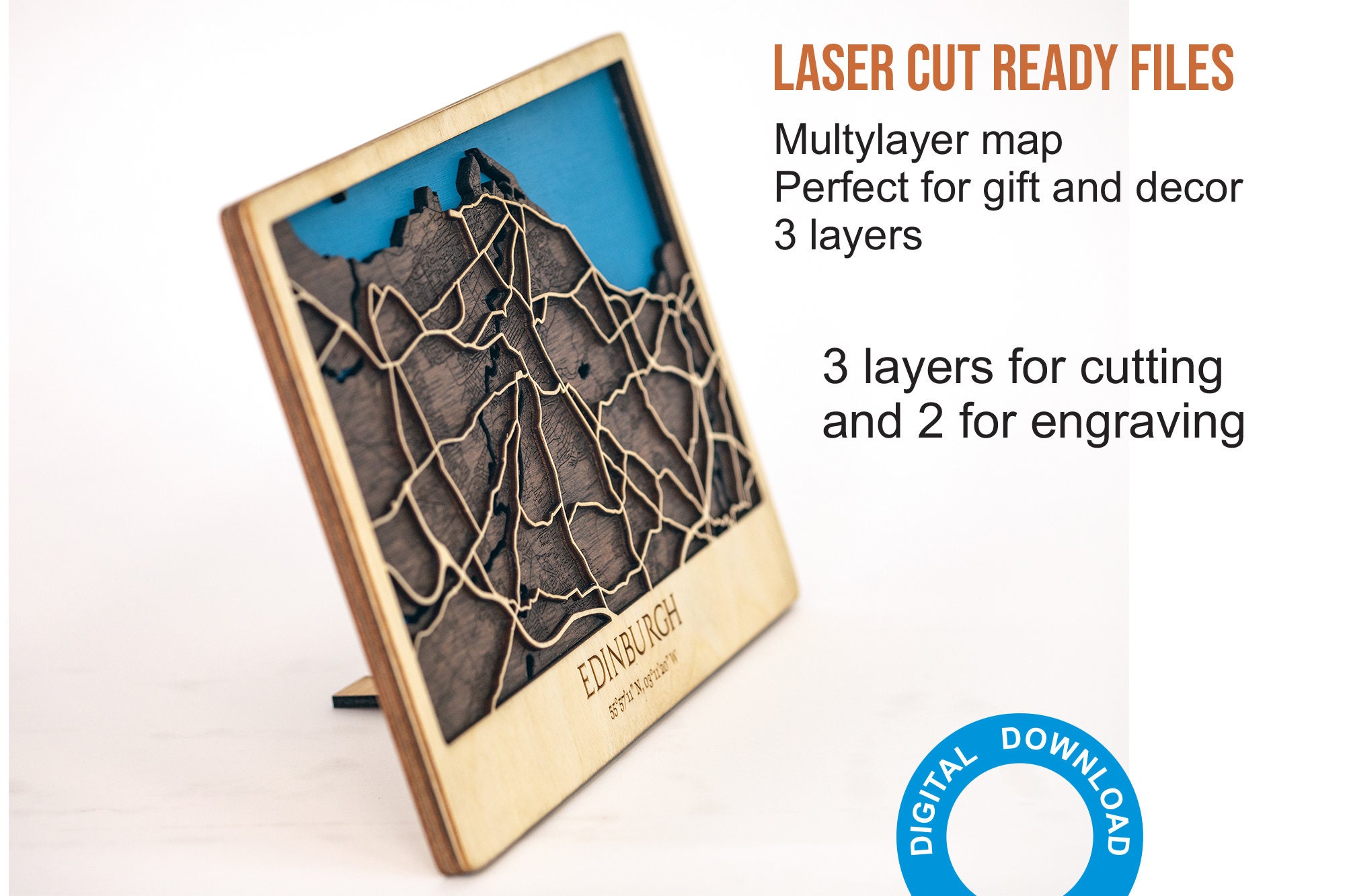 Edinburgh 3D Laser Cut Map Files - Multi-layer Street Map Decor Laser ...