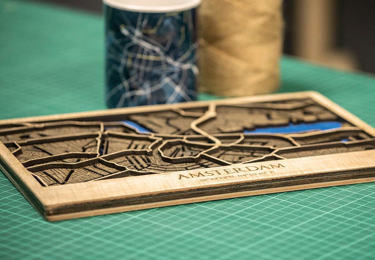 Amsterdam Street Map Wood, 3D City Map Gift, Street Cutouts 8x12 in Map ...
