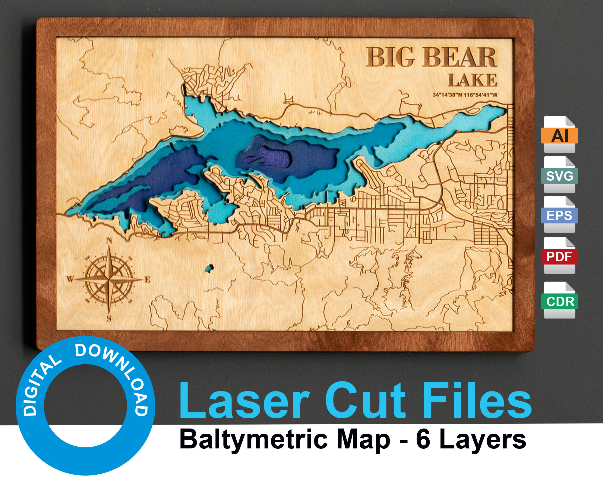 Digital File - Big Bear Lake. Svg, AI, Eps, CRD, Pdf - Wood Multilayer ...