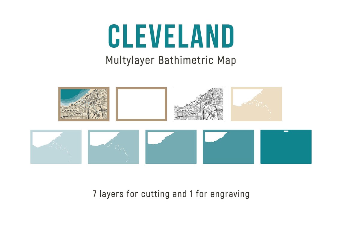 Digital File PDF, SVG - 3D Laser Cut Map of Cleveland Bathymetry With ...