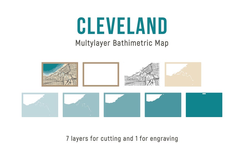 Digital File PDF, SVG 3D Laser Cut Map of Cleveland Bathymetry With ...