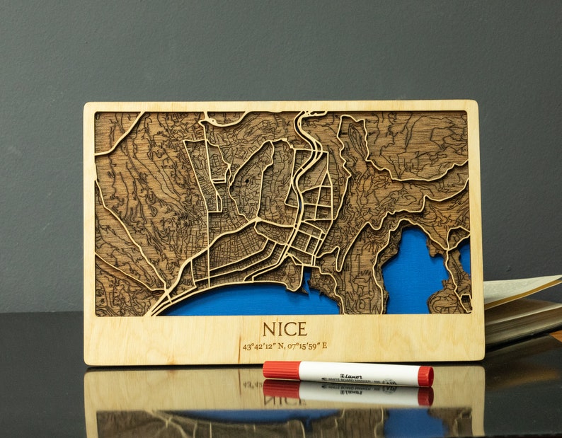 Nice Wood Map Street 3D Maps Travel Art Urban Map of Nice - Etsy