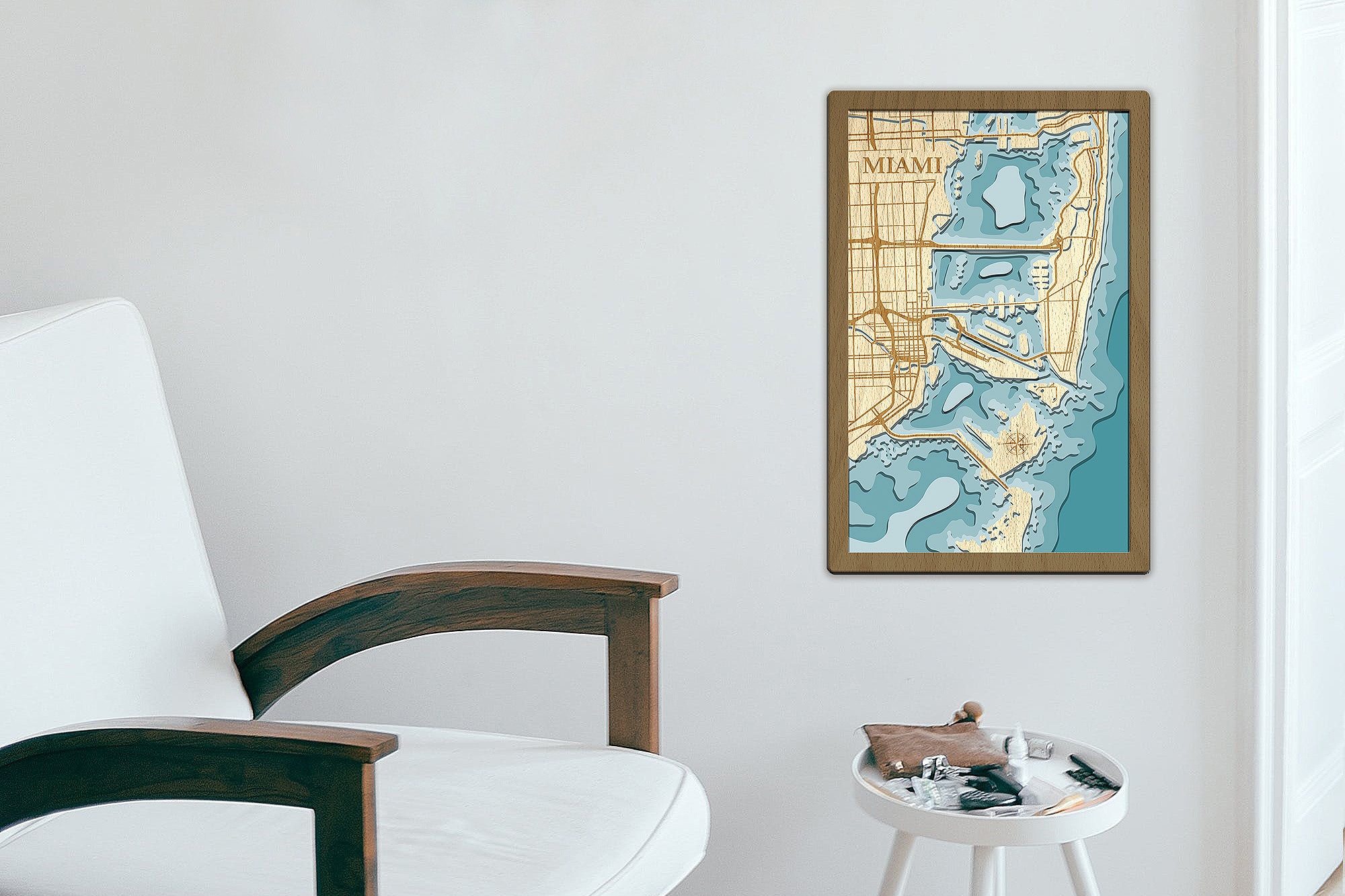 Biscayne Bay 3D Laser Cut Map, Miami Beach Map, Florida Bathymetric Map ...