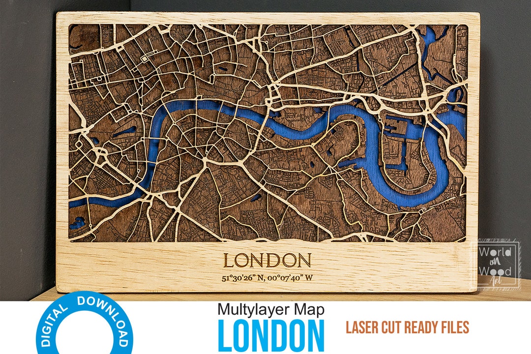 3D Laser Cut Map of London - Multilayer Map Decor Laser Cut Digital ...