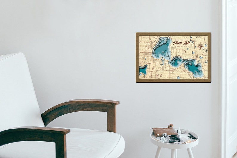 Digital File PDF, SVG, Ai Forest Lake Map, Minnesota Bathymetric Depth ...