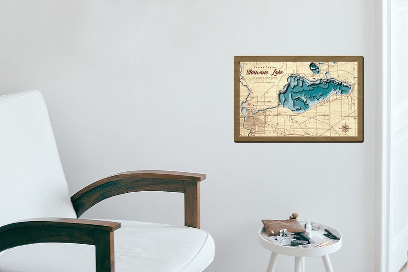 Digital File SVG, PDF - Shawano Lake Map, 3d Water Depth, Multilayer ...