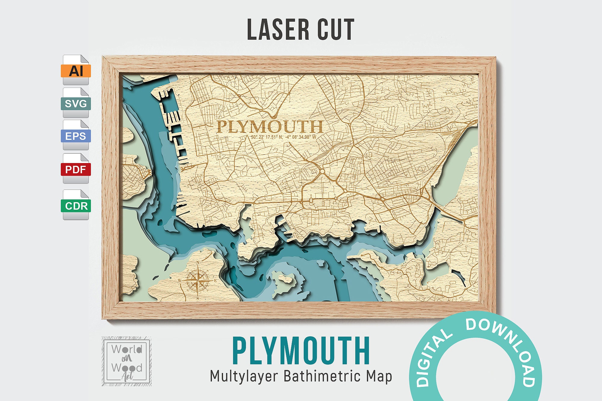 3D Laser-cut Map of Plymouth Bathymetry With Multiple Layers, Digital ...