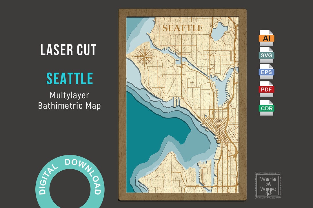 Seattle Cutting Files, PDF, AI, SVG - Wood Multilayer Laser Cut Design ...