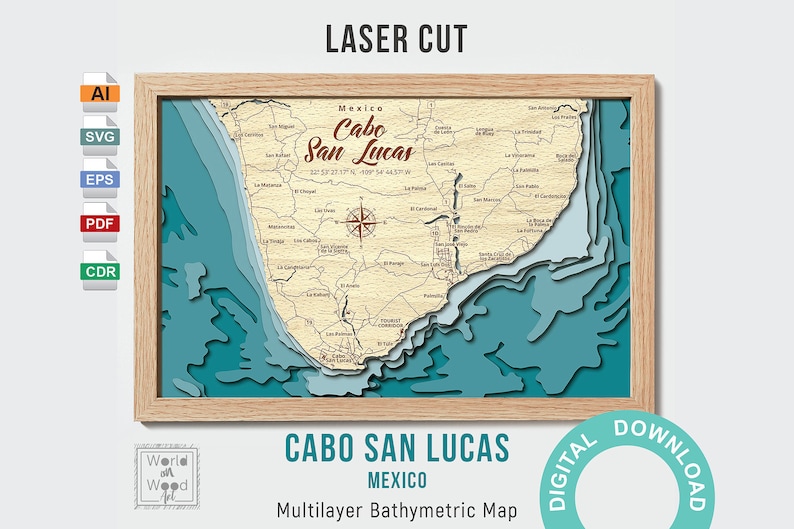 Cabo San Lucas Cutting Files, PDF, AI, SVG - Mexico Wood Multilayer ...