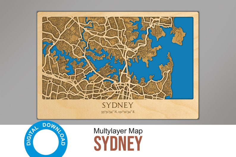 3D Laser Cut Map of Sydney - Multi Layer Street Map Decor, Australia Laser Cut Digital Files ...