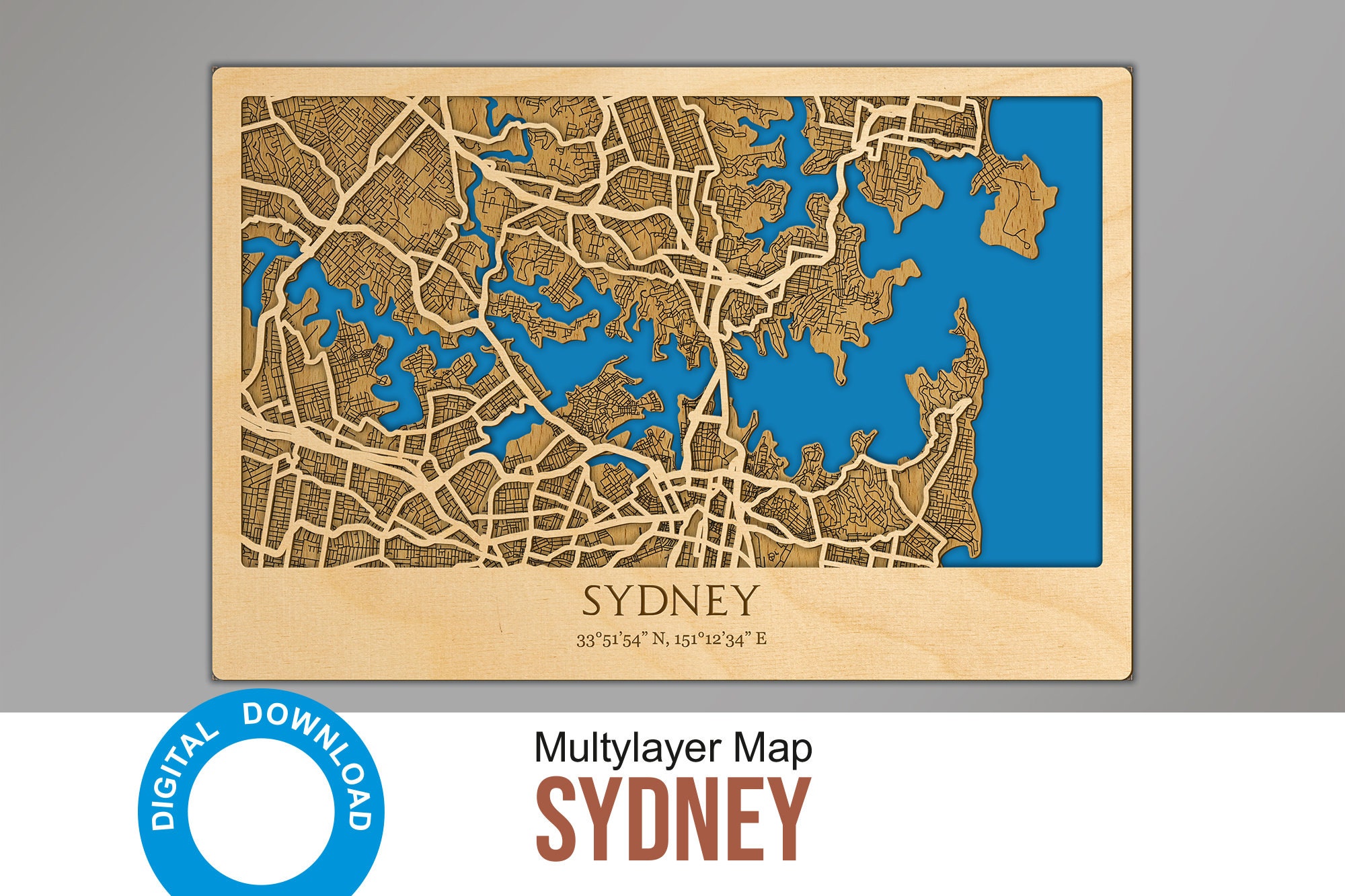 3D Laser Cut Map of Sydney Multi Layer Street Map Decor, Australia ...
