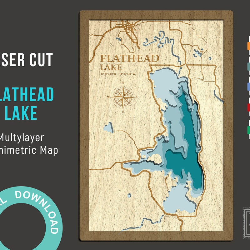 Flathead Lake Map - Etsy