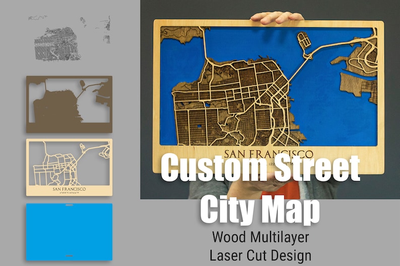 Custom City Street Map Digital File Laser, Svg, PDF, Wood Multilayer ...