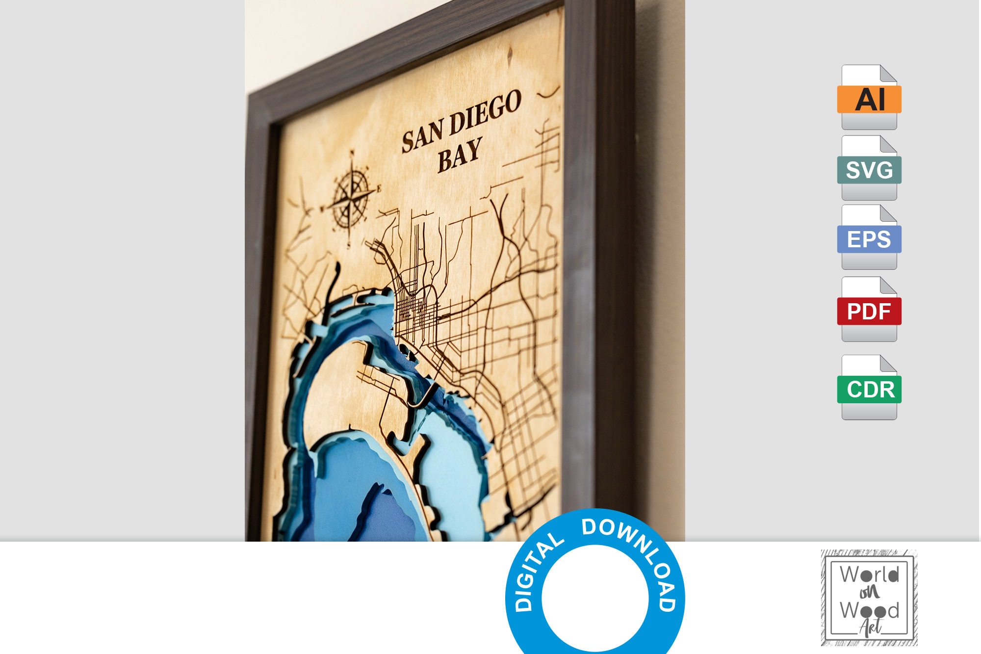 San Diego Bay Cutting Files, PDF, AI, SVG - Wood Multilayer Laser Cut ...