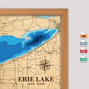 3D Laser Cut Lake Erie Bathymetric Map Digital File - PDF, AI, SVG, Cdr ...