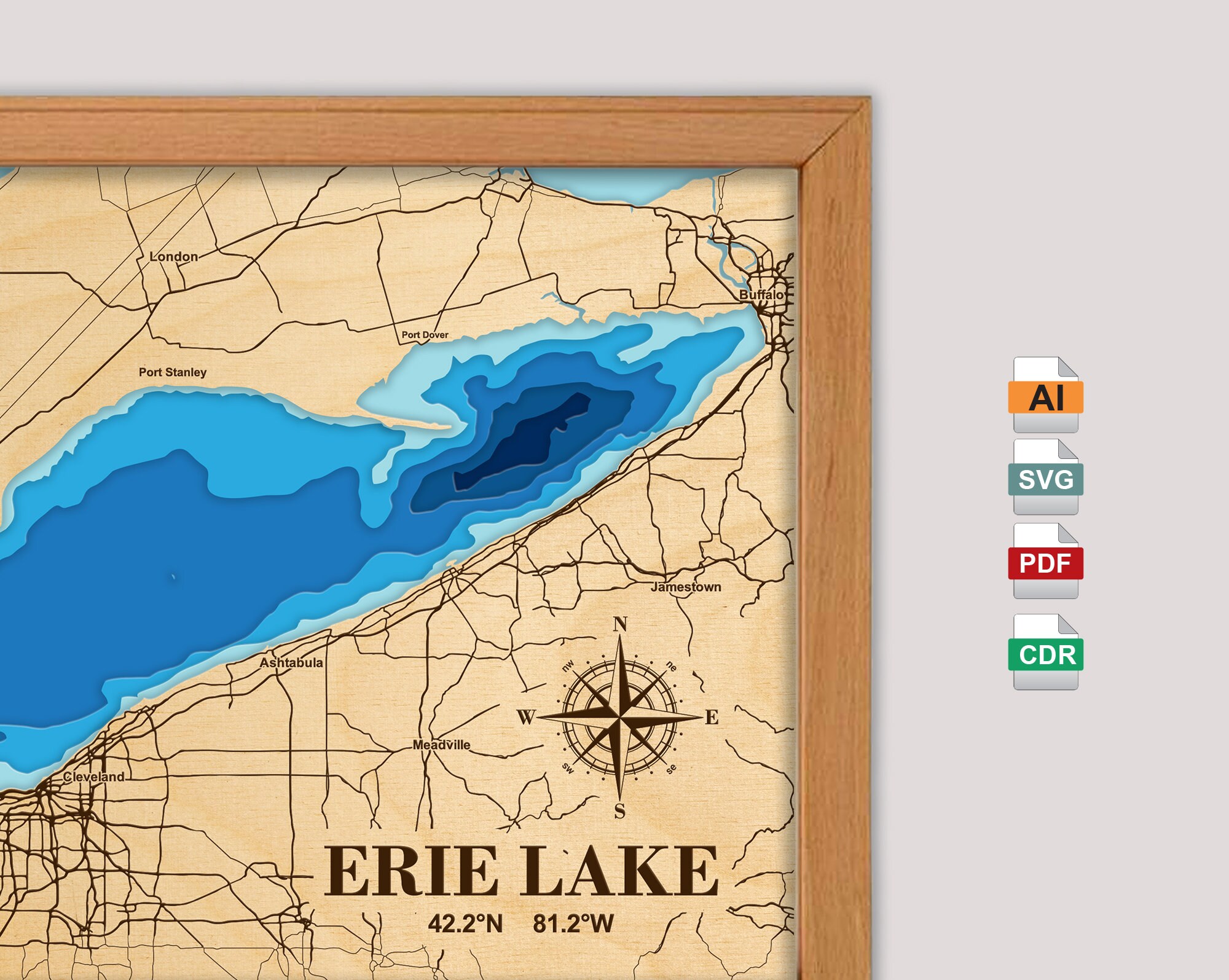 3D Laser Cut Lake Erie Bathymetric Map Digital File - PDF, AI, SVG, Cdr ...