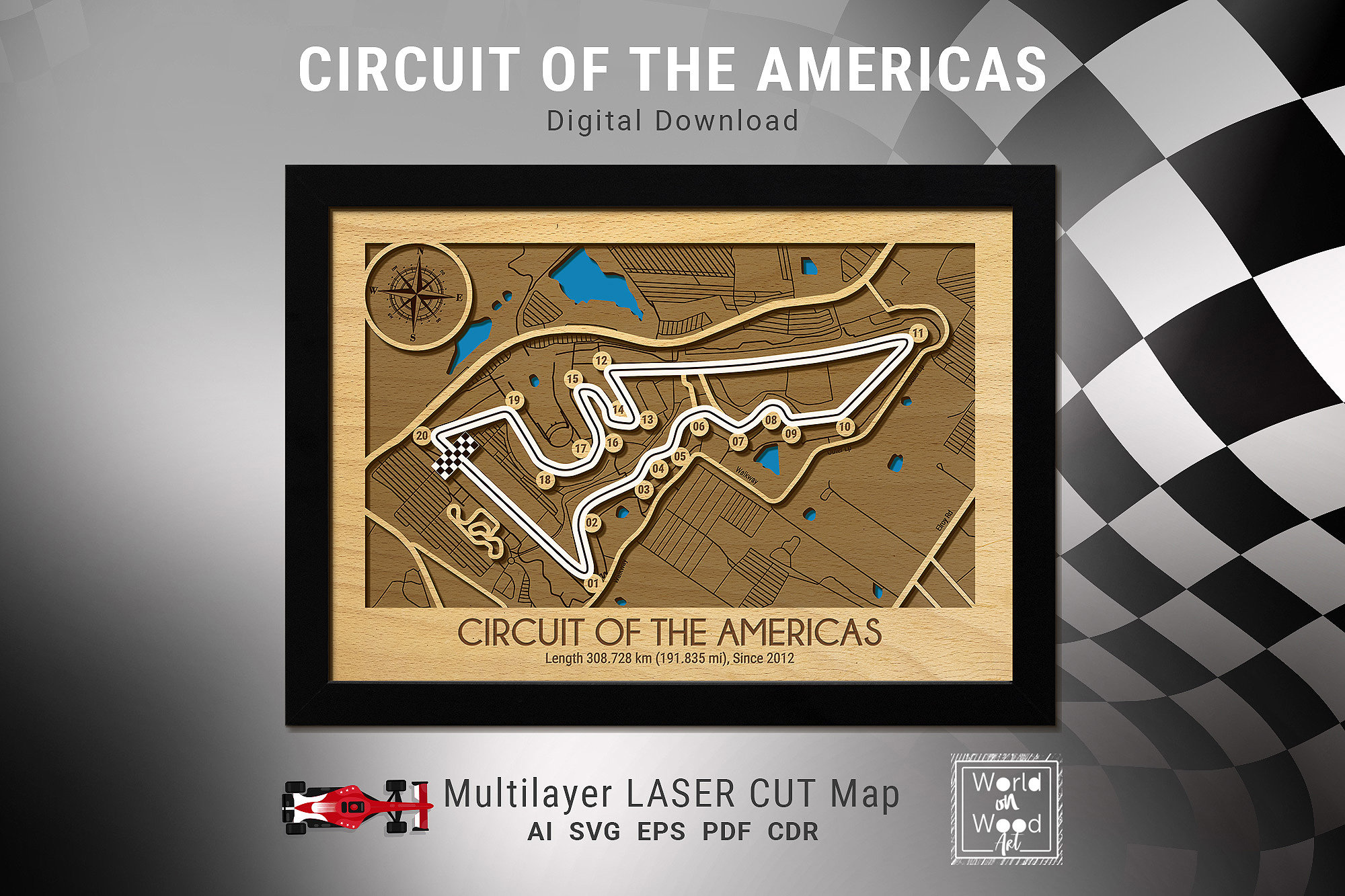 Austin Track Map SVG, Race Tracks 3D Wood Map, Formula 1 Circuit Racing ...