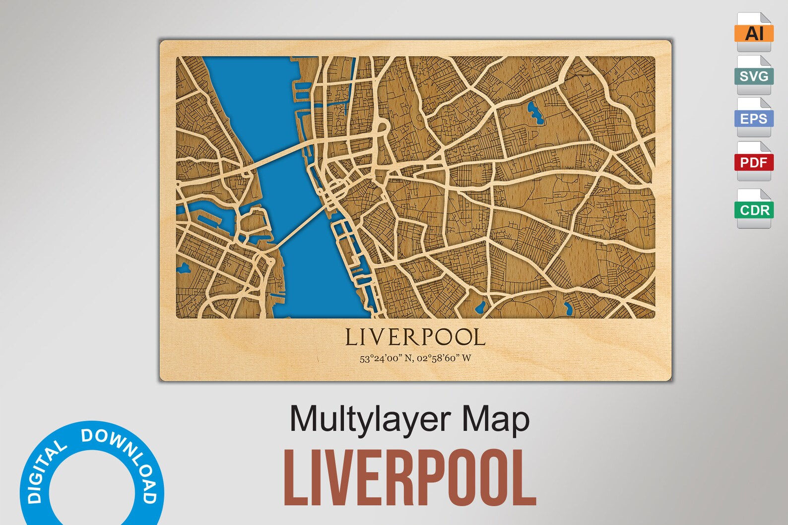 Liverpool 3D Laser Cut Map SVG - Multilayer UK Street Map Decor, Map ...