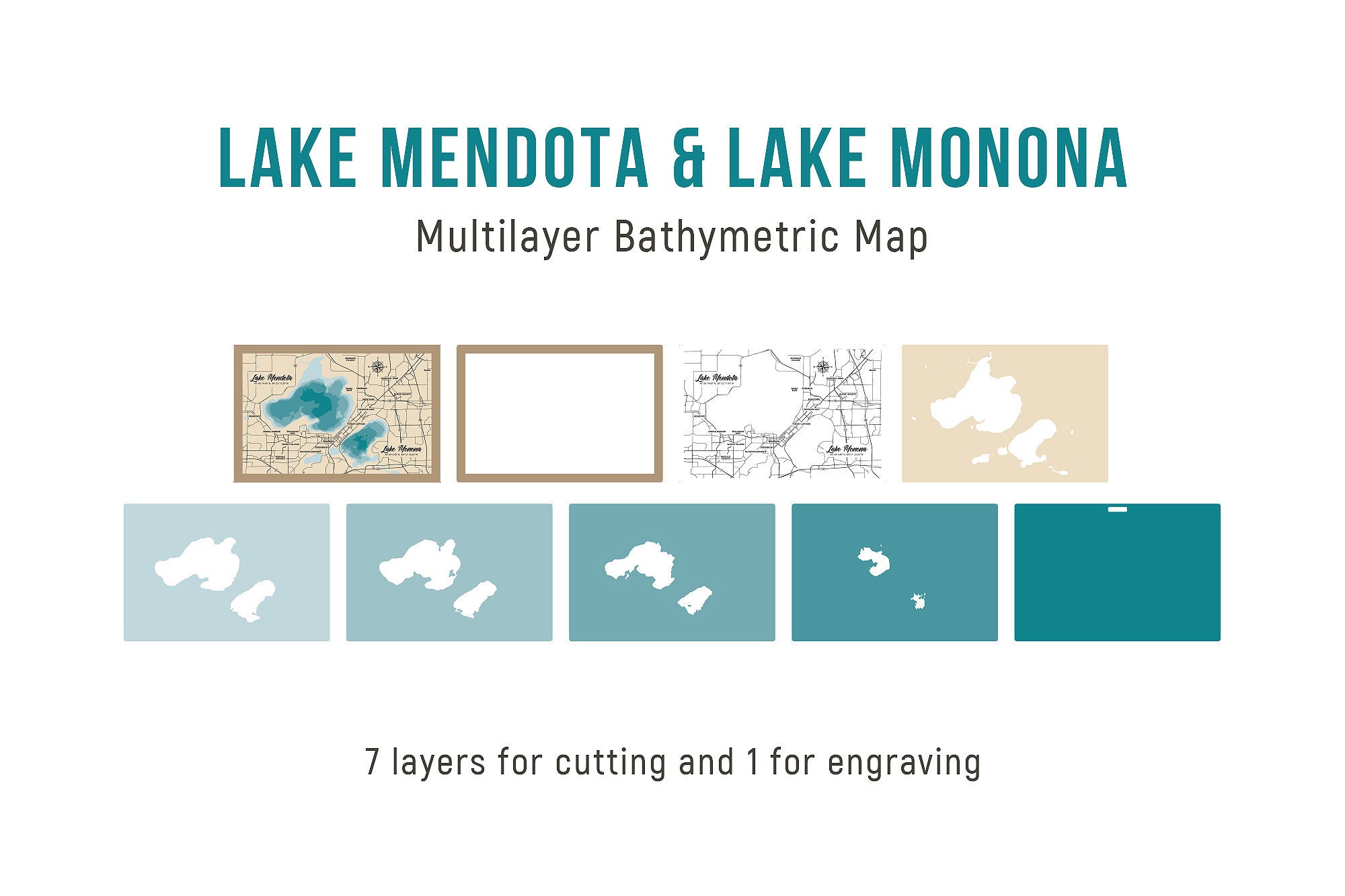 Lake Mendota Map SVG, Laser Cut Files, Wisconsin, Multilayer Vector Map ...