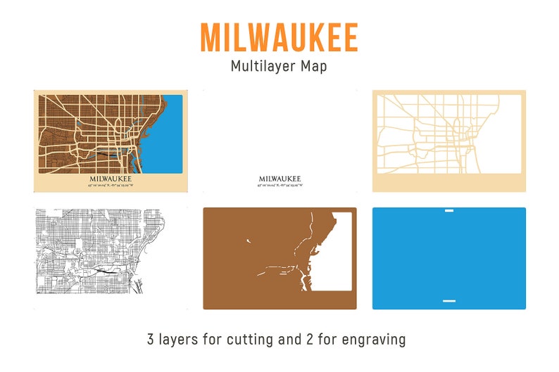 Milwaukee Map SVG, 3D Laser Cut - Multilayer Street Map Decoration ...