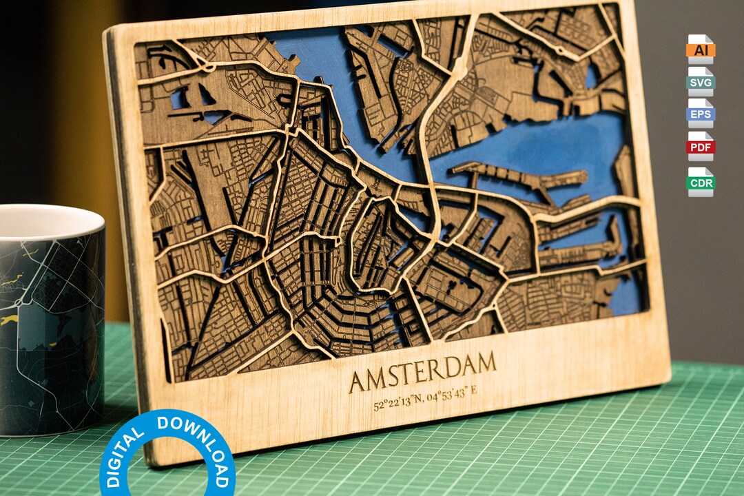 Digital File - Amsterdam 3D Laser Cut Map - Multilayer Map Decor Laser ...