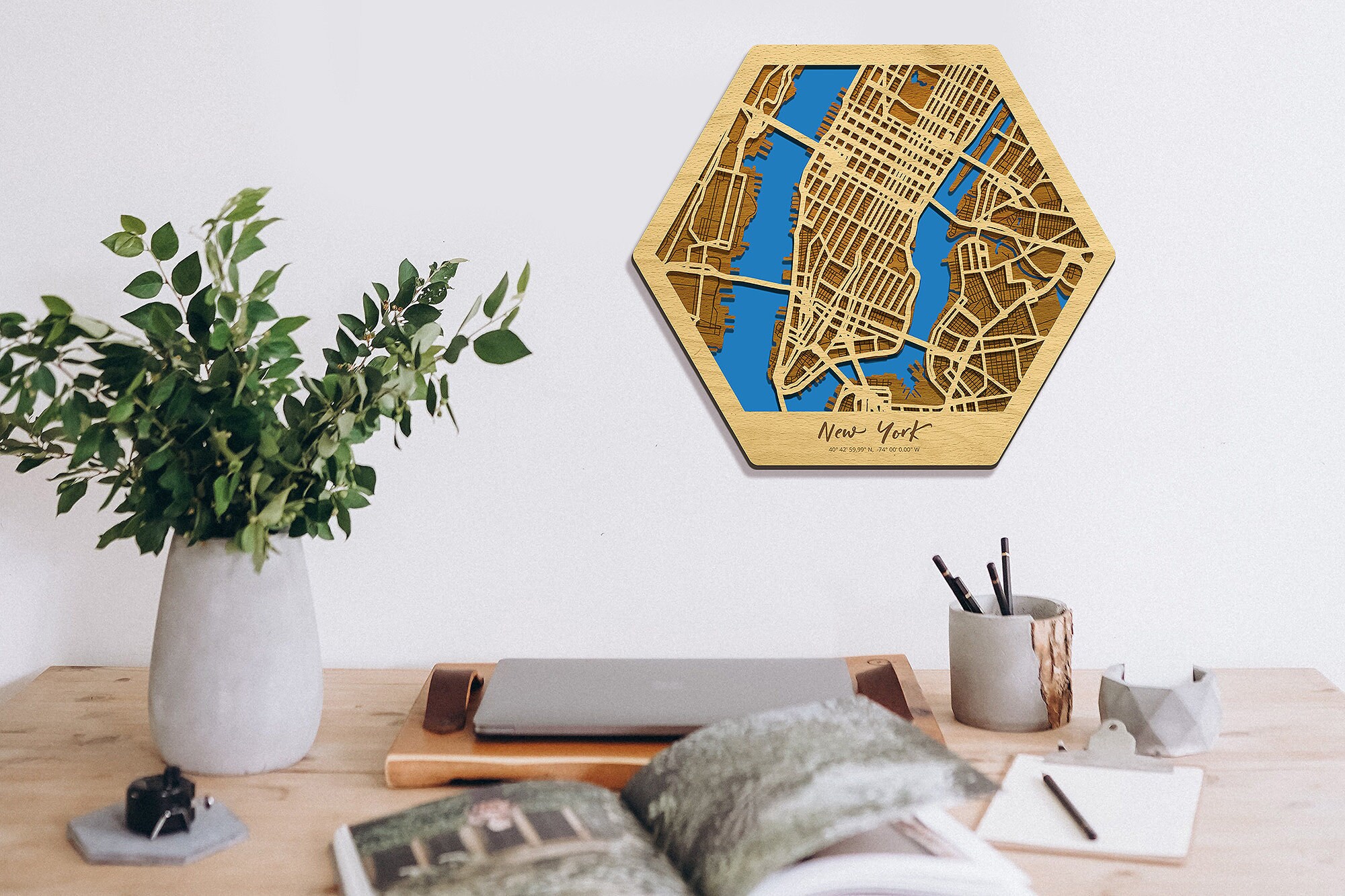 Laser Cut New York Map, Hexagon Map, 3D Hex Form, Multilayer Street Map ...