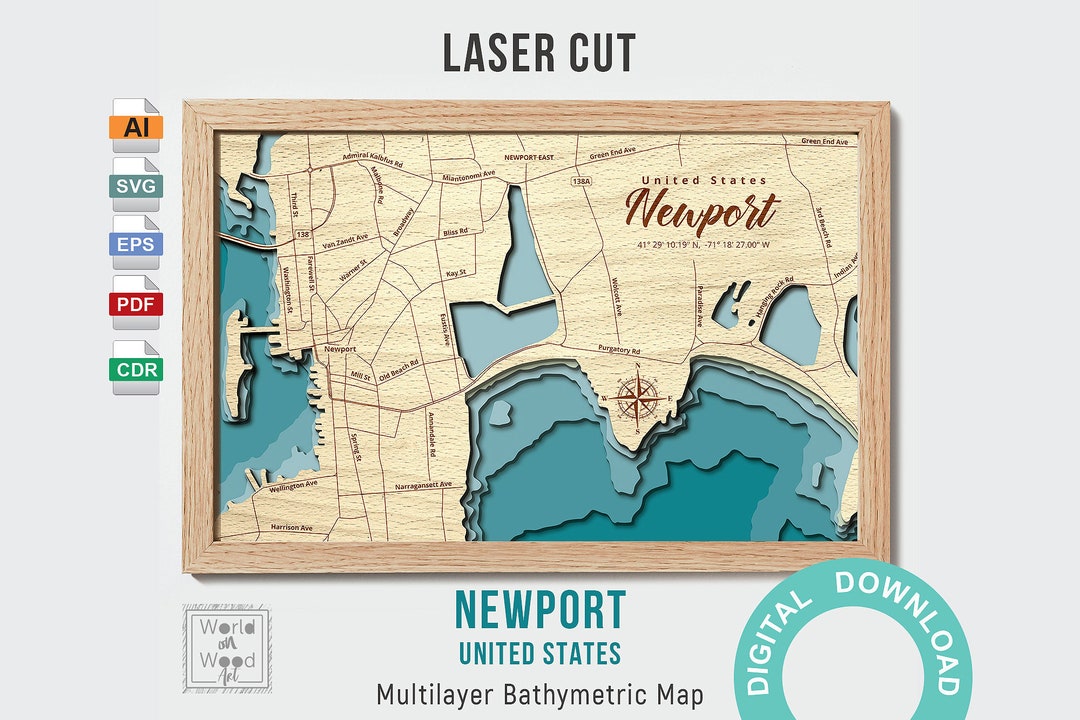 Newport, Rhode Island Map SVG, Laser Cut Files, Layers Depth ...