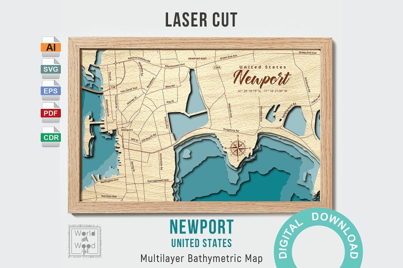 Newport, Rhode Island Map SVG, Laser Cut Files, Layers Depth ...
