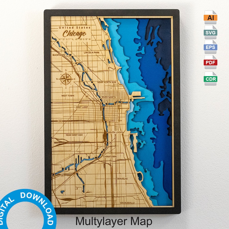 Wood Cut Map of Chicago - Etsy