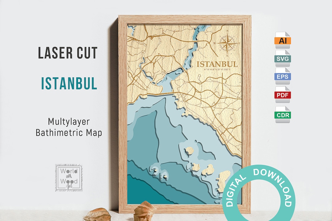 Digital File SVG, PDF - Istanbul Map, 3d Water Depth, Multilayer Vector ...