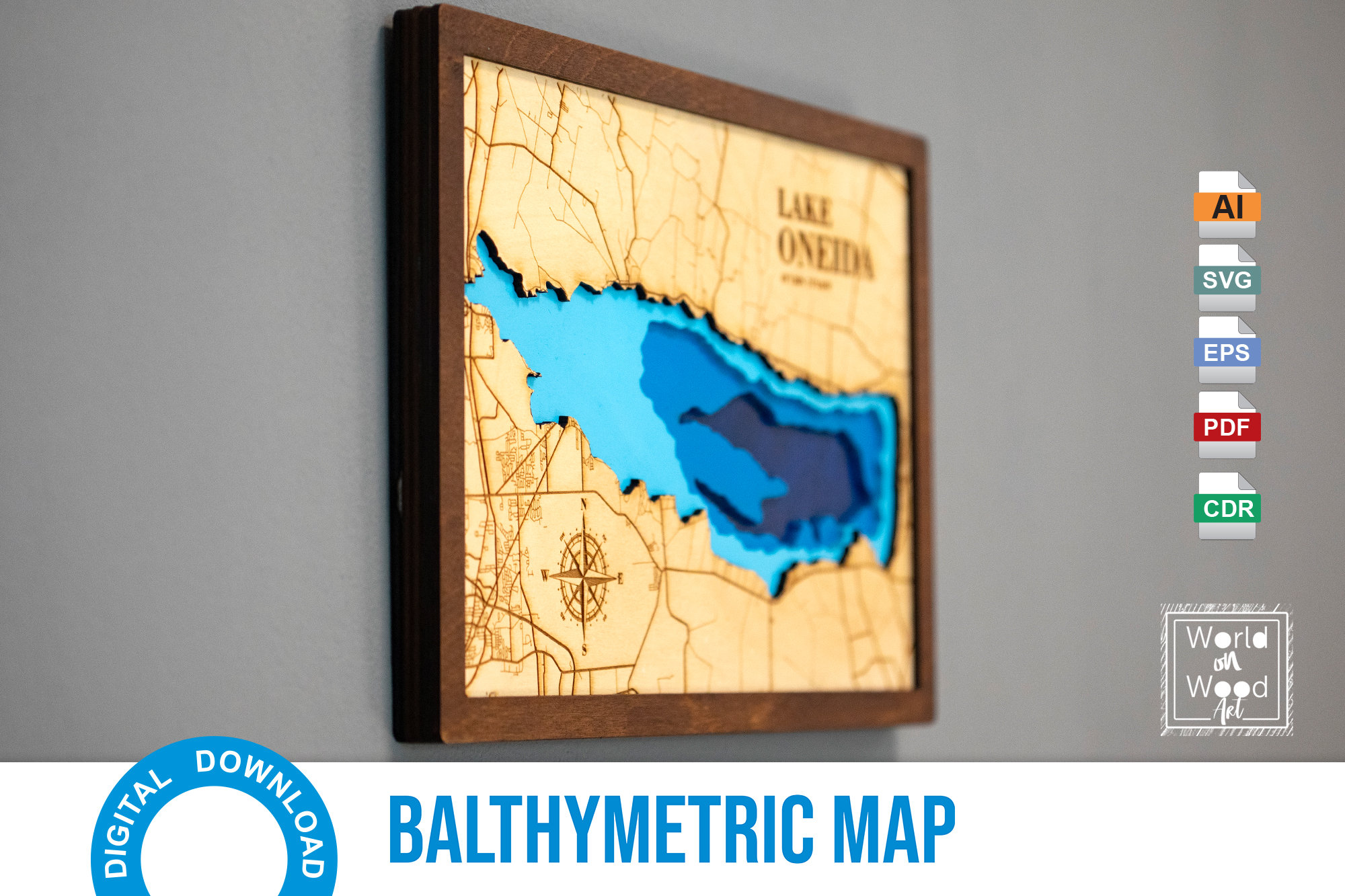 Digital File - Oneida Lake Lake. PDF, AI, SVG - Wood Multilayer Laser ...